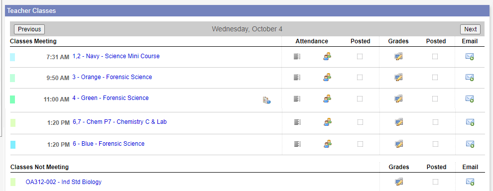 Using the Class List on the Home Page in the Staff View